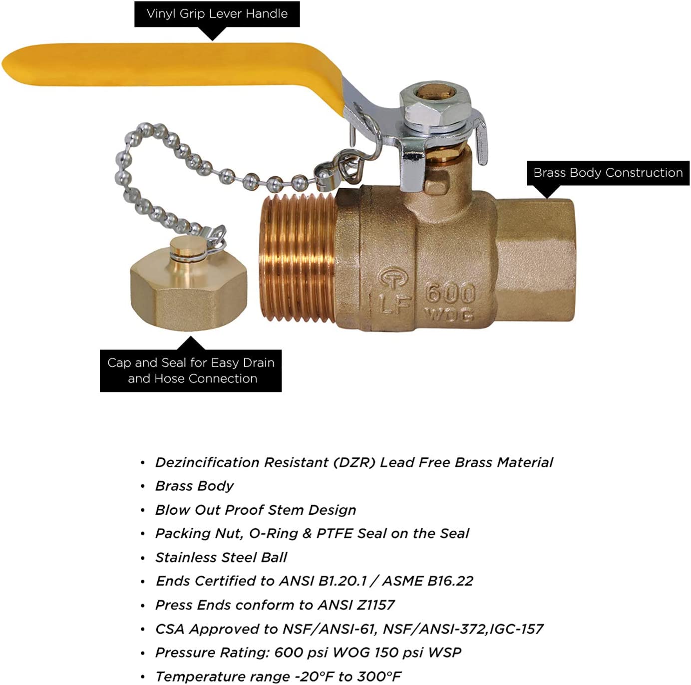 Midline Valve Brass Full Port Hose Ball Valve with Chain – Pro Plumbing ...