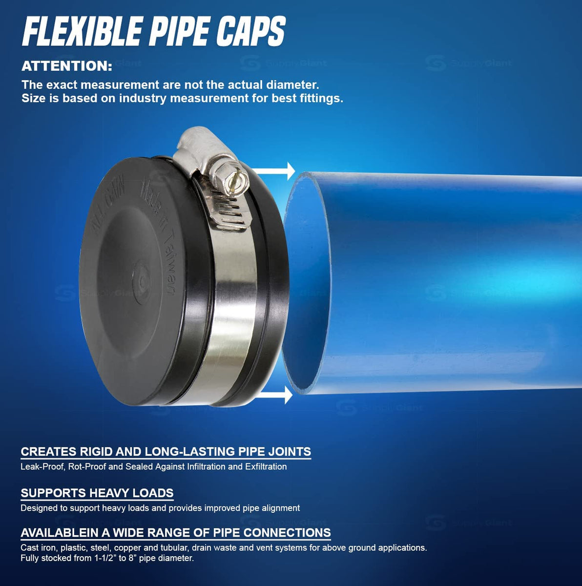 Supply Giant 3982 Flexible PVC Pipe Cap with Stainless Steel Clamps, 6 ...