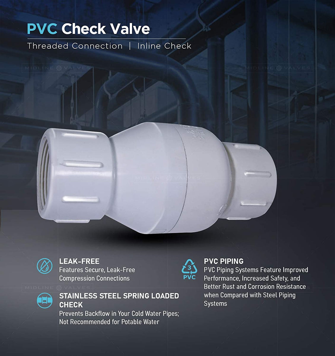 Midline Valve PVC Inline Check Valve for Backflow Prevention – Pro ...