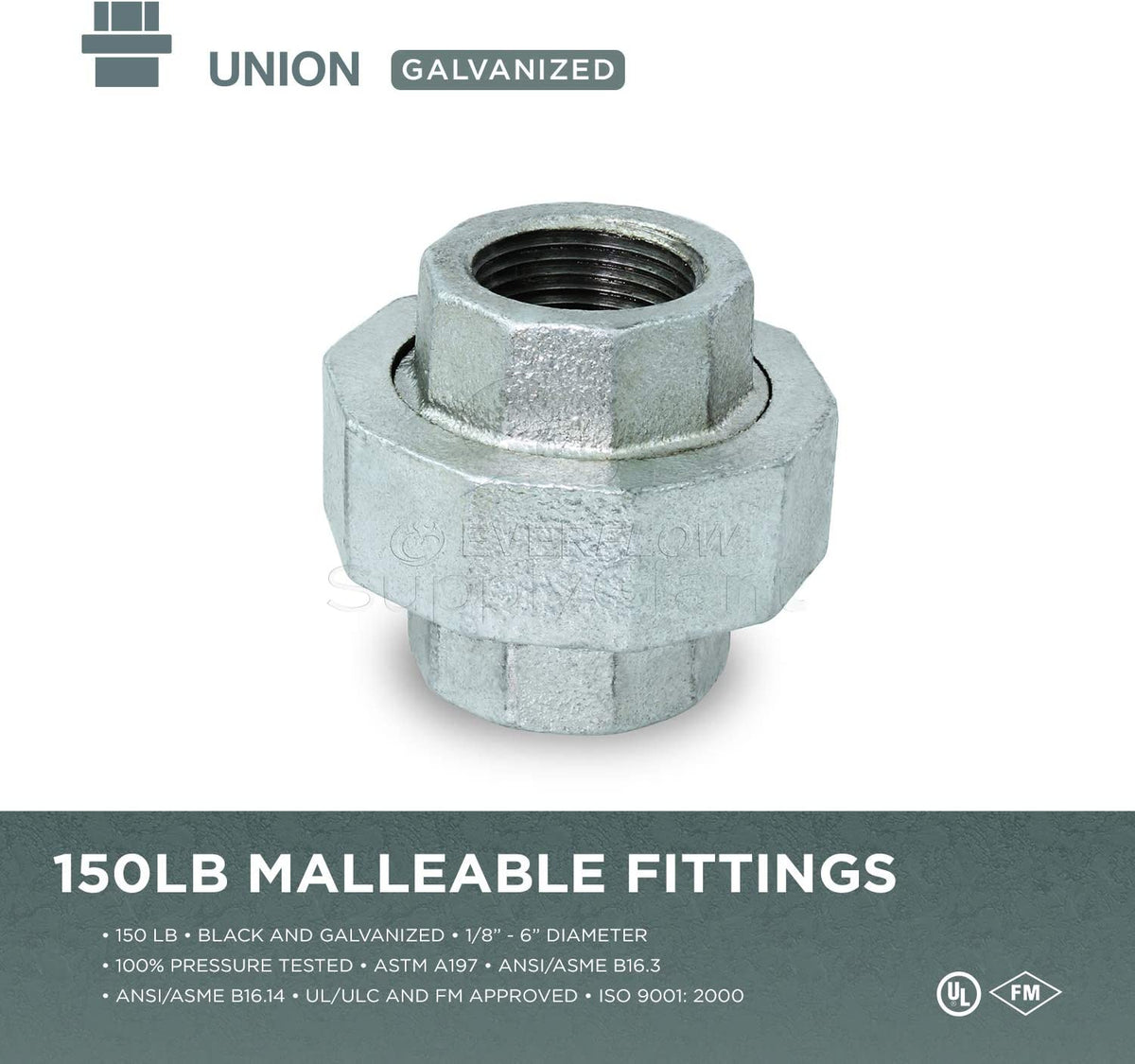 Everflow Supplies Galvanized Malleable Iron Straight Union for 150 lb ...